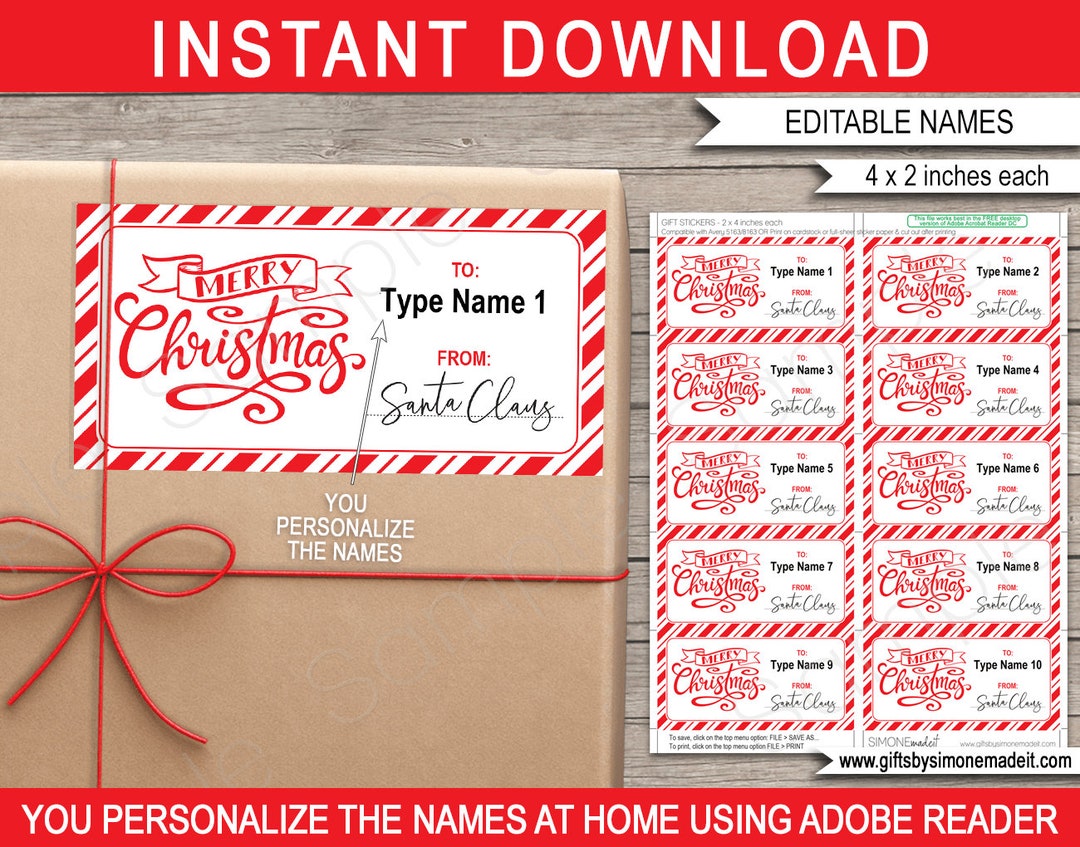 Personalized Santa Gift Tags: Christmas Stickers, Editable Names ...