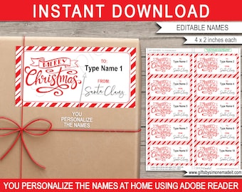 EDITABLE SANTA GIFT Tags Template Printable Christmas Labels Stickers ...