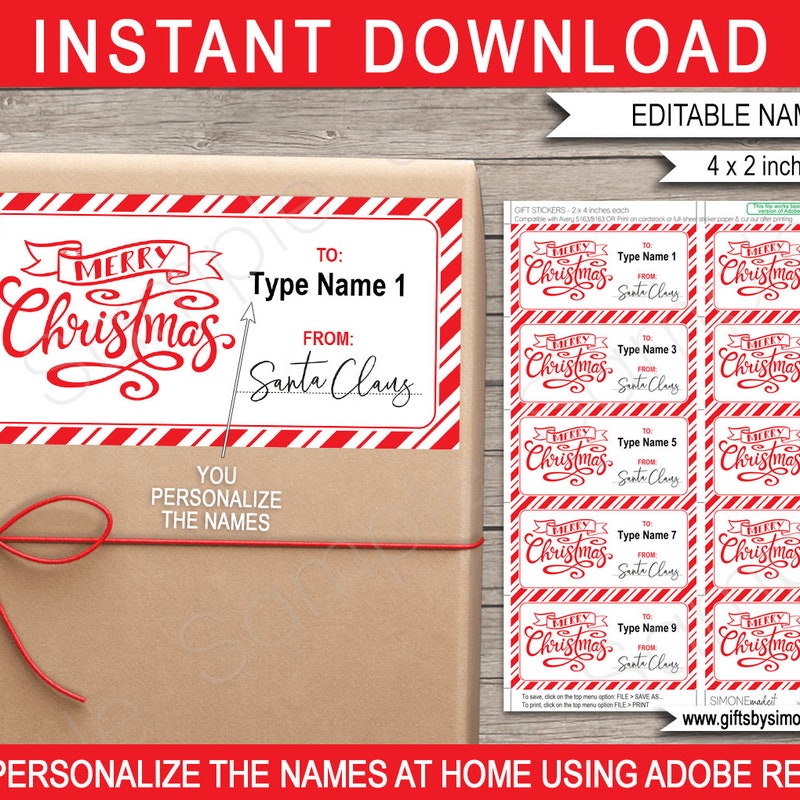 Santa Sticker Name Tag - Etsy