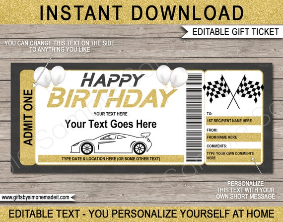 Stock Car Race Ticket Template Birthday Gift, Surprise Driving ...