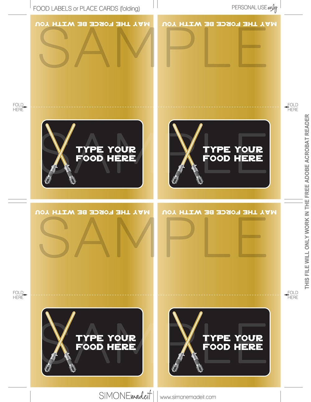 Gold Star Wars Food Labels Buffet Tags Tent Cards Party | Etsy