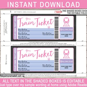 Fake Train Ticket Boarding Pass Gift Printable Template - Surprise Rail ...