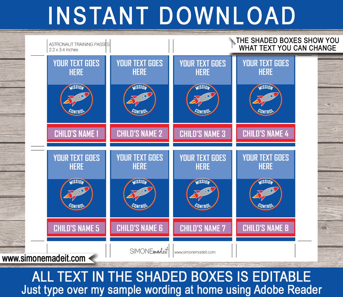 Space Party Astronaut Training Pass Template Printable - Etsy