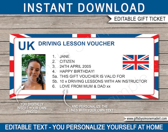 UK Driving Lesson Voucher Template - Gift Certificate Card Ticket ...