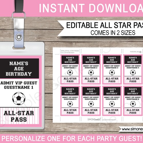 Soccer Party All Star Pass Printable Insert design 2 - Etsy