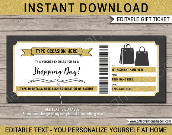Shopping Spree Certificate Template Printable Gift Voucher Card 