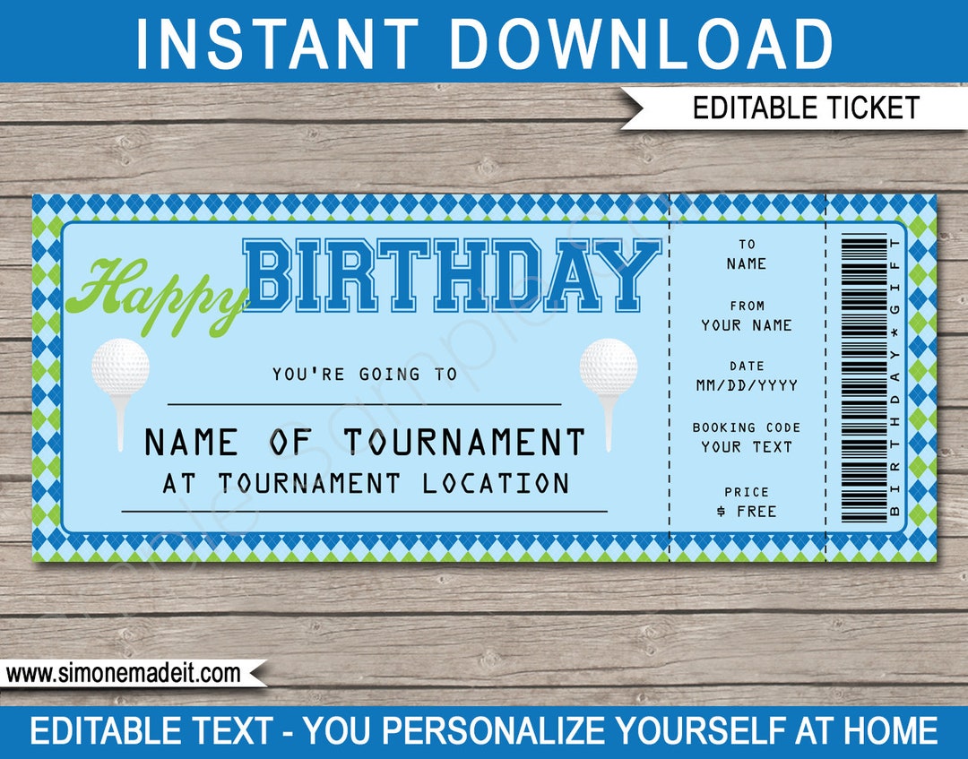Golfing Ticket Birthday Gift - Printable Surprise Ticket to Watch a ...