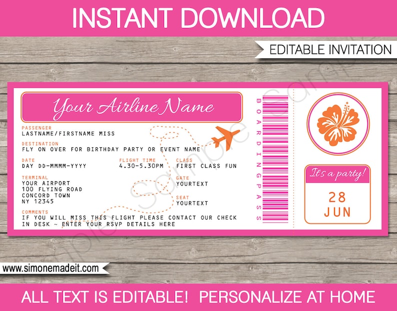 Printable Luau Birthday Party Boarding Pass Invitation - Etsy