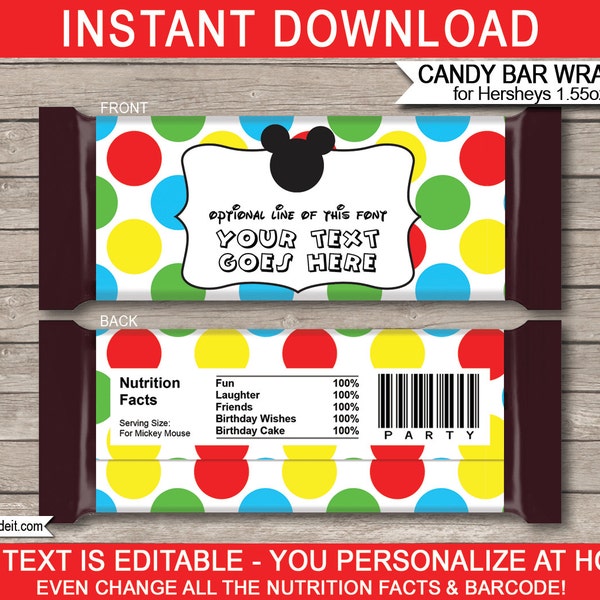 Mickey Mouse Chocolate Bar Wrappers - Etsy