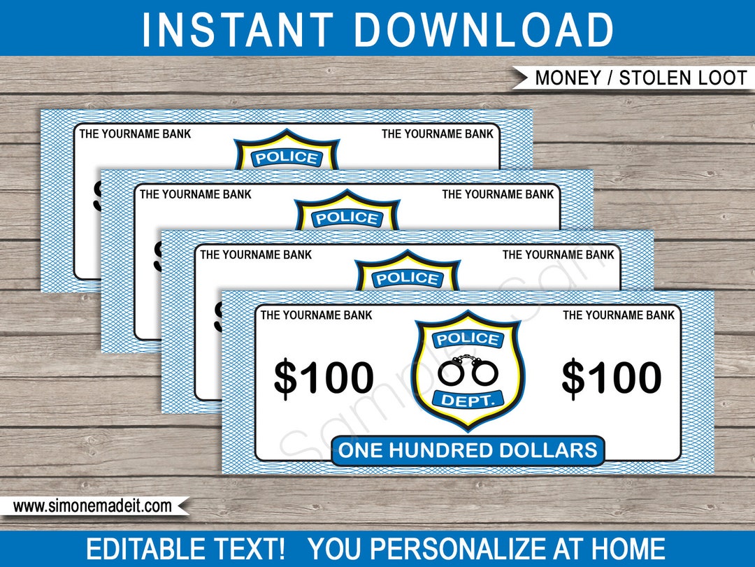 Printable Police Play Money Template - Printable Birthday Party Games ...