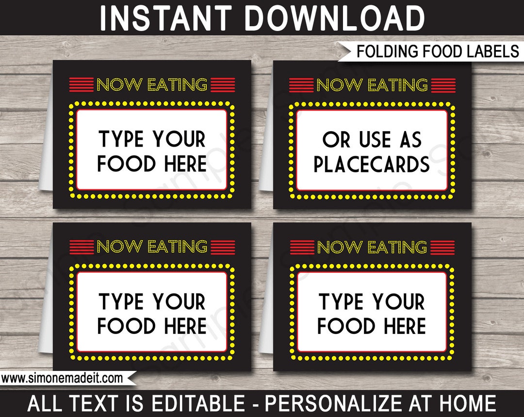 Movie Food Labels Template - Printable Birthday Party Decorations ...