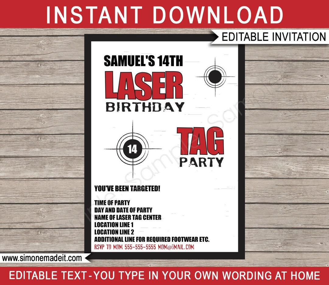 Laser Tag Party Invitation Template - Printable Birthday Invite ...
