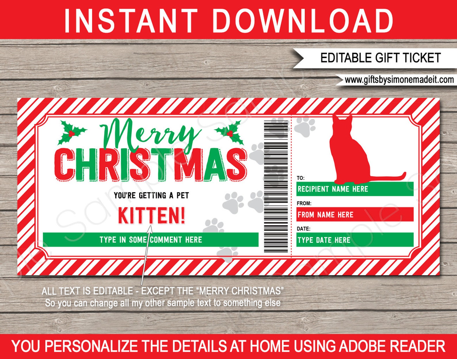 Pet Kitten Cat Gift Certificate Template - Printable Christmas Voucher ...