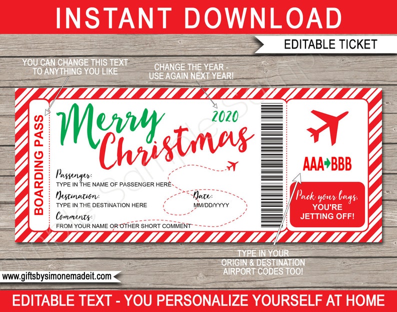 Christmas Boarding Pass Template Ticket Surprise Trip Reveal | Etsy Christmas Boarding Pass Template Ticket Surprise Trip Reveal | Etsy