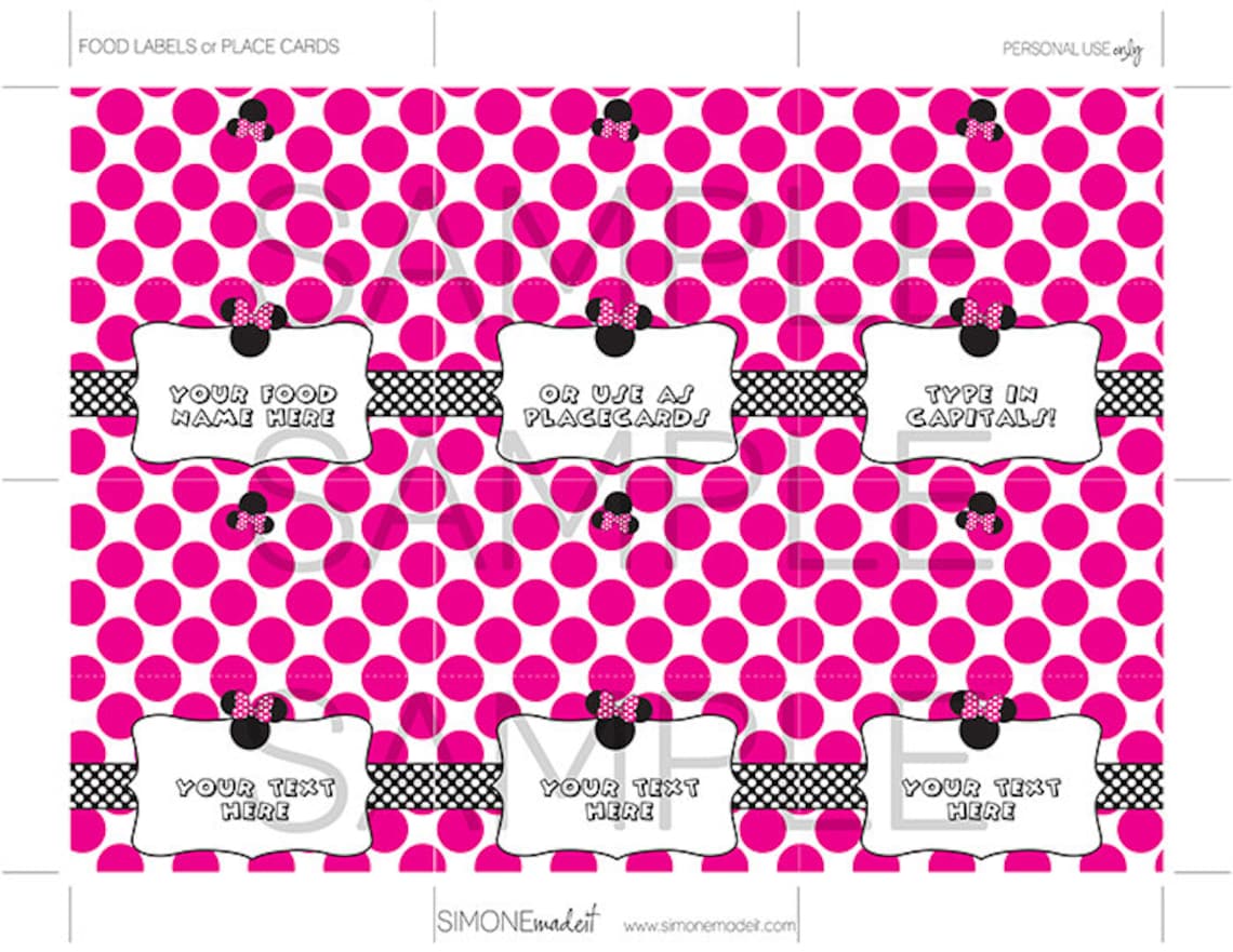 Minnie Mouse Food Labels: Pink Birthday Party Decor (editable, INSTANT ...