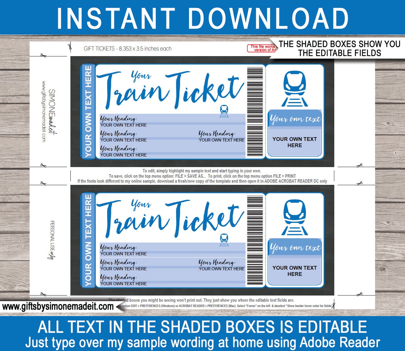 Editable Train Ticket Fake Boarding Pass Gift Printable - Etsy Canada