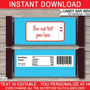 Bowling Party Candy Bar Wrappers - Party Favors - Chocolate Labels ...
