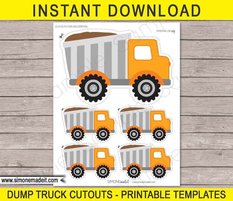 Construction Truck Cutouts: Printable Birthday Party Decor (digital PDF ...