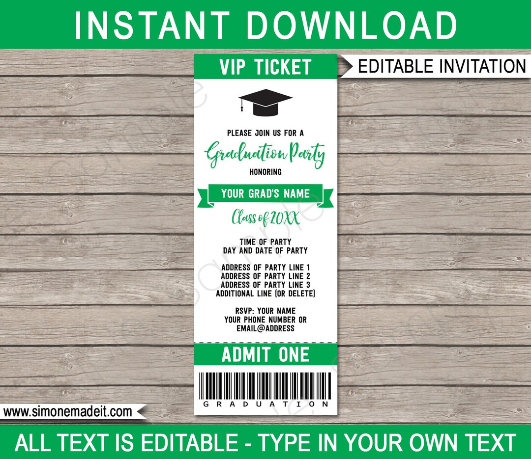 Graduation Ticket Invitation - Graduation Party - Grad Invite - Kelly ...