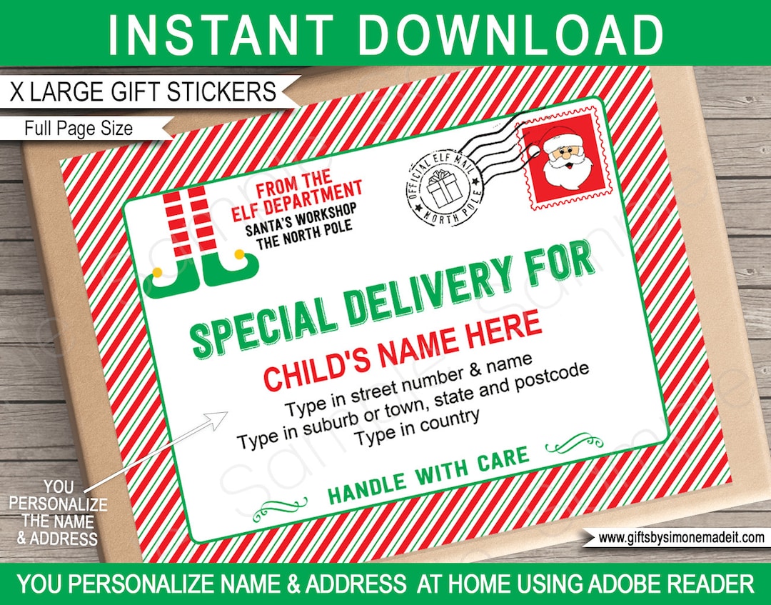 Elf Mail Labels Template - Printable Extra Large Christmas Shipping ...
