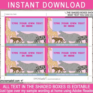 Safari Theme Favor Tags for Girls - Thank You Tags - Birthday Party ...