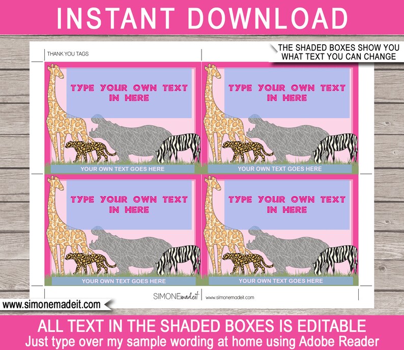 Safari Theme Favor Tags for Girls Thank You Tags Birthday - Etsy