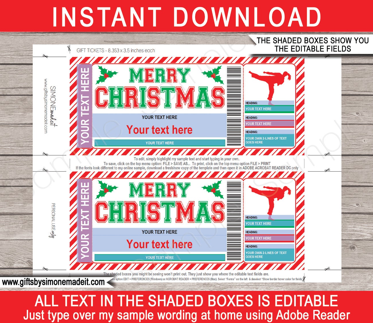 Christmas Karate Gift Certificate Template - Printable Girls Ticket ...
