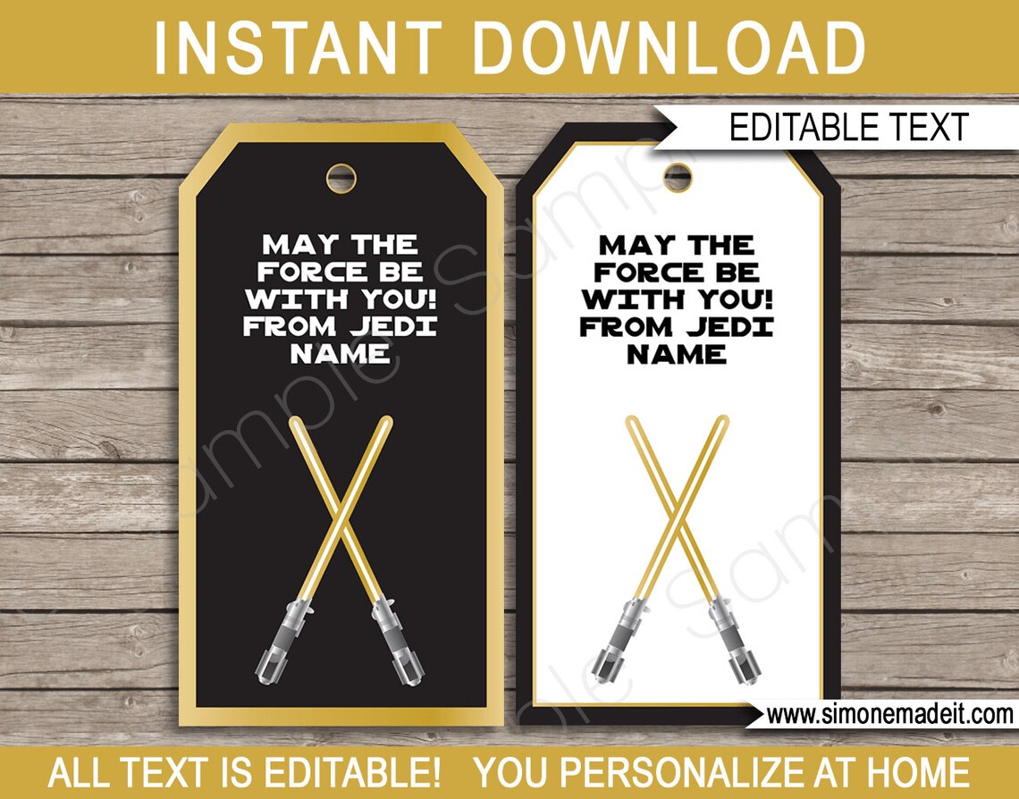 Gold Star Wars Favor Tags Thank You Tags Birthday Party | Etsy