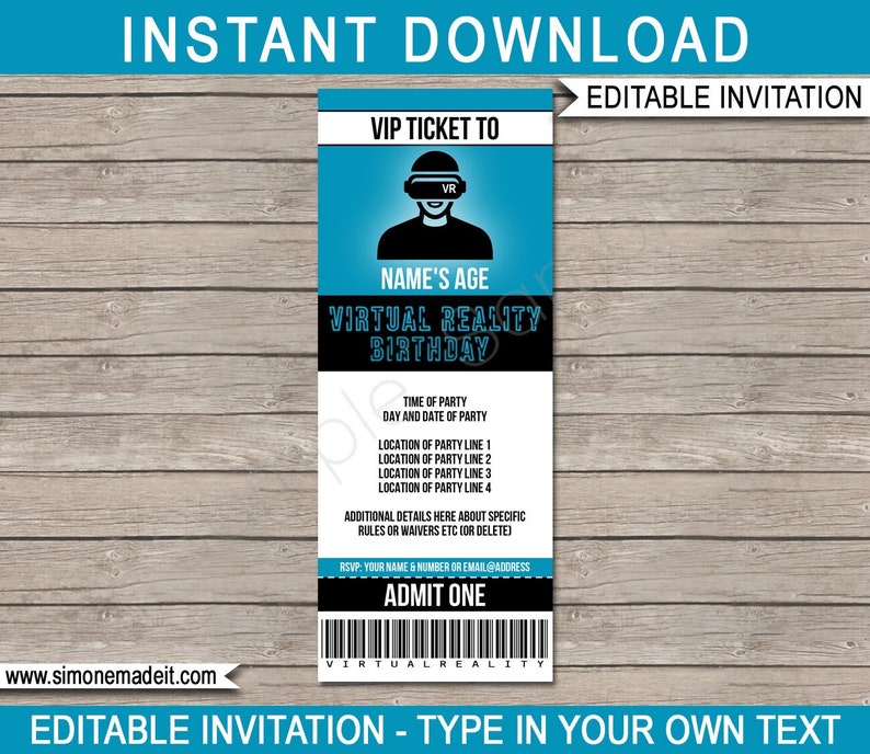 Virtual Reality Invitation Template Printable VR Gaming - Etsy