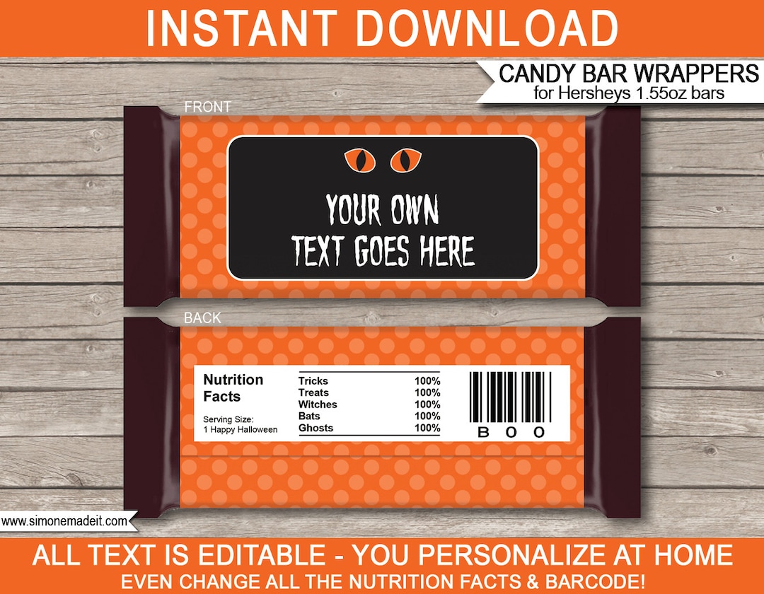 Printable Halloween Candy Bar Wrapper Template - Chocolate Labels ...
