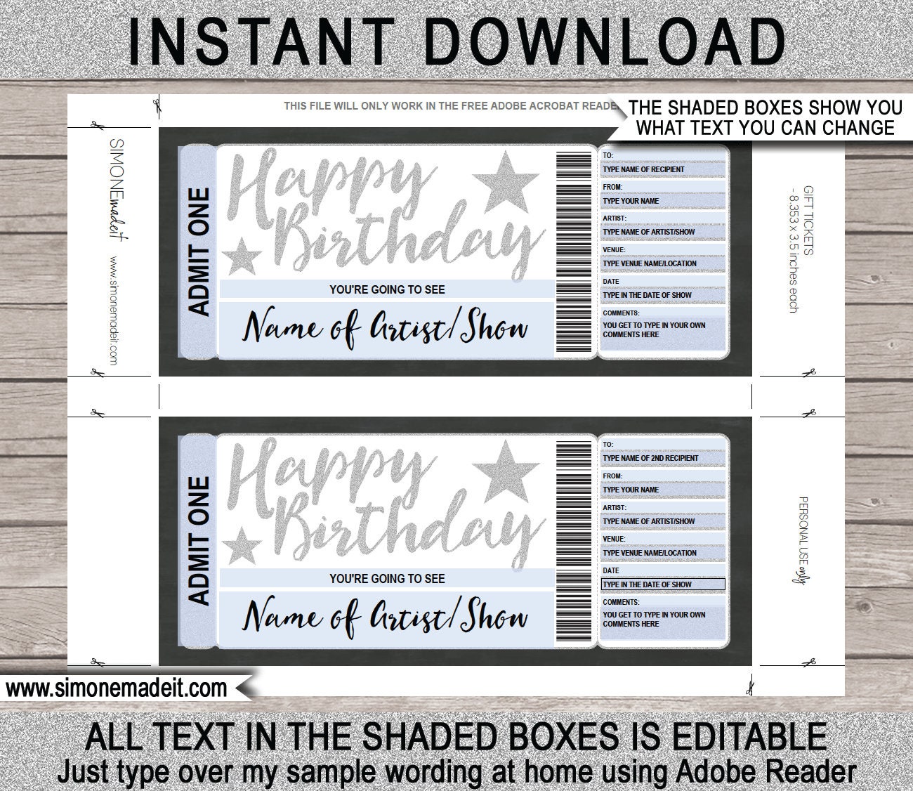 Printable Show Ticket Template Birthday Gift Voucher - Etsy Canada