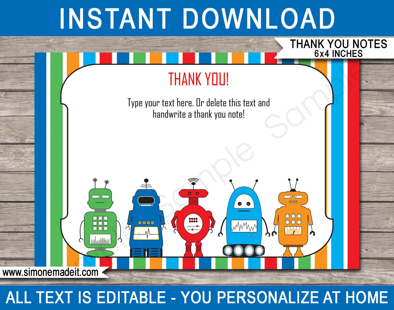 Robot Party Thank You Cards Printable Birthday Note Tags - Etsy Ireland