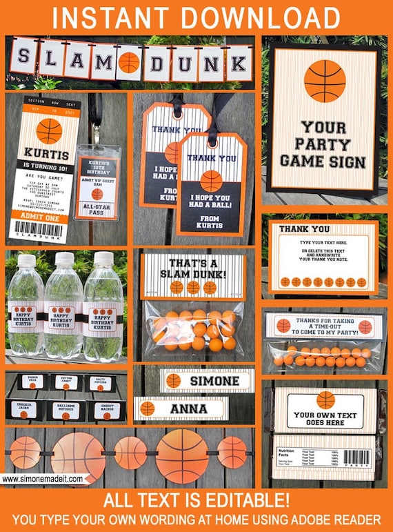Basketball Theme Party Decorations Template Bundle + Invitation ...