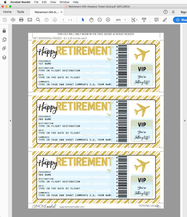Retirement Boarding Pass: Surprise Trip Ticket (INSTANT DOWNLOAD) - Etsy