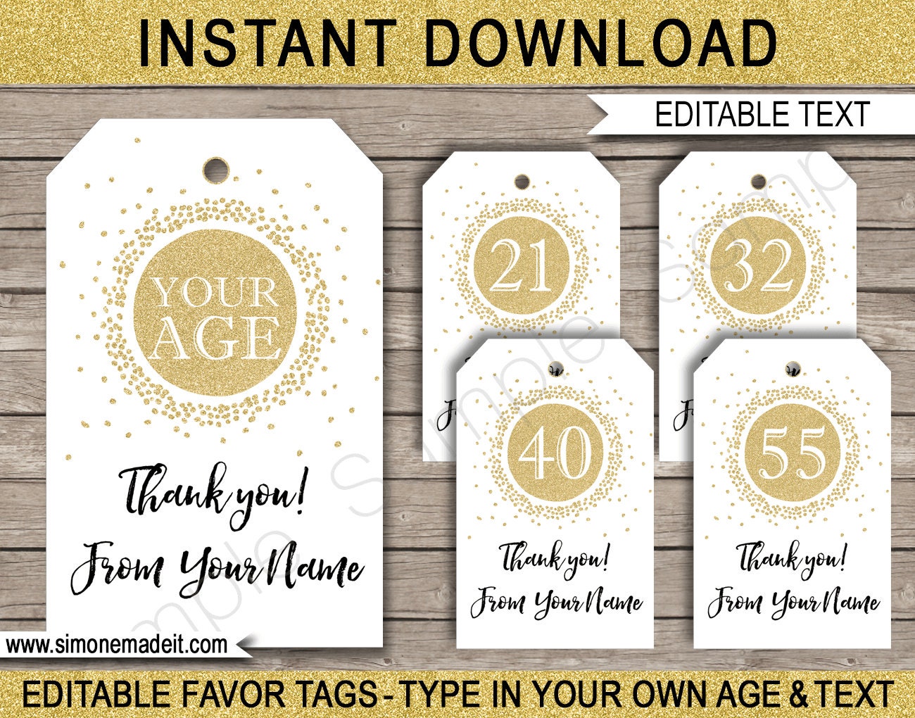 Age Birthday Thank You Tags Favor Tags Any Age 21st 30th - Etsy Canada