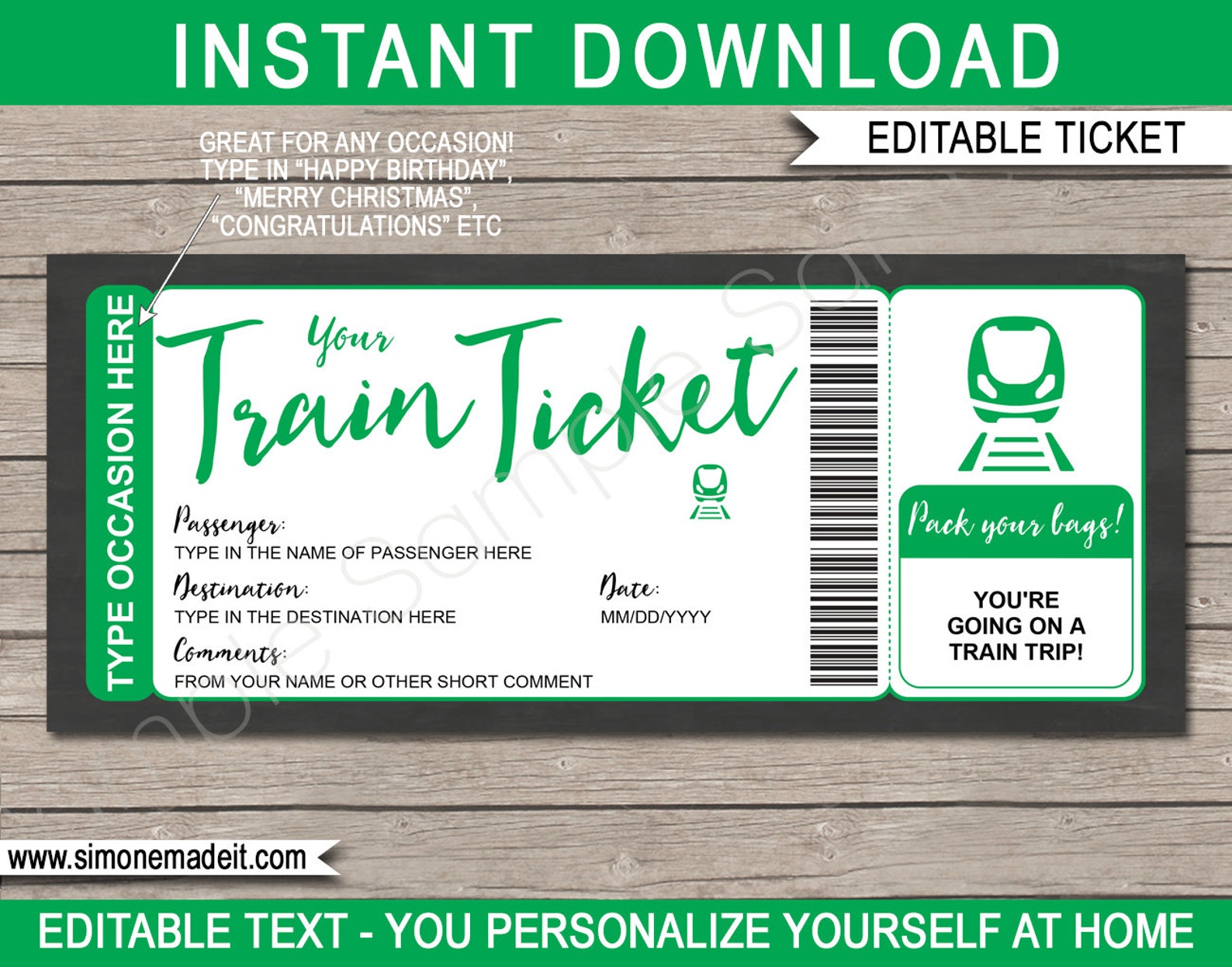 DIY Train Ticket Printable Surprise Fake Boarding Pass Trip Etsy