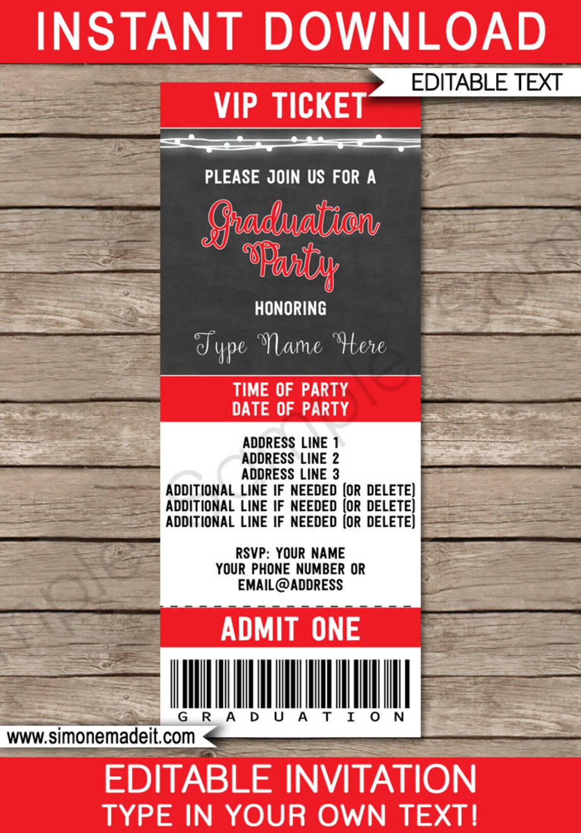 Red Graduation Party Invitations & Decorations Template Bundle - Etsy