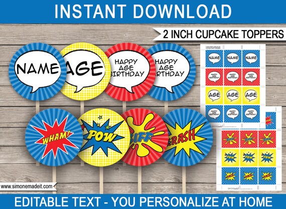 Superhero Cupcake Toppers Template - Printable Super Hero Theme ...