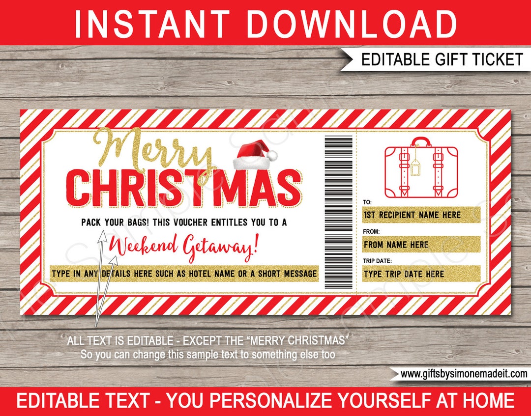 Weekend Away Voucher Template - Christmas Trip - Gift Certificate ...