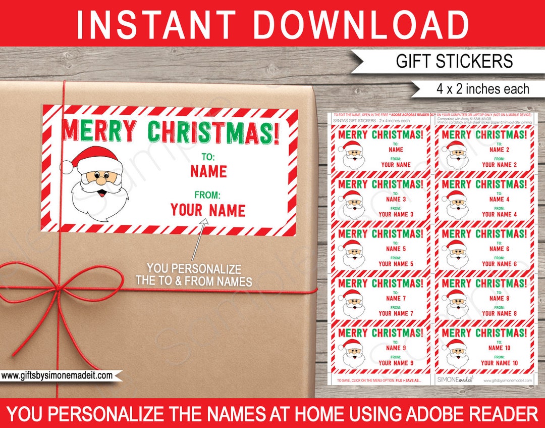 Christmas Gift Labels Template - Printable Stickers Tags, Personalized ...