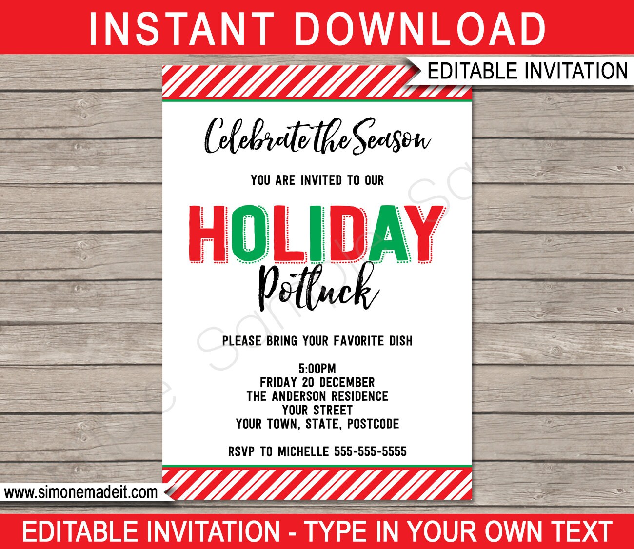 Editable Holiday Party Invitation Template (instant Download) - Etsy