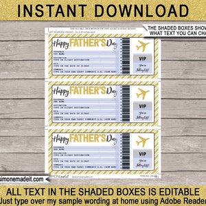 Father's Day Boarding Pass Ticket Gift - Surprise Flight, Trip ...