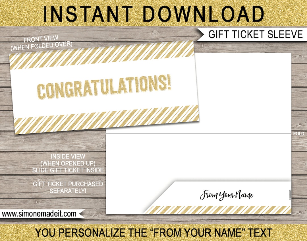 Printable Sleeve / Envelope for Congratulations Gift Tickets - INSTANT ...