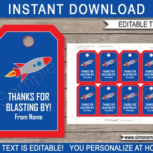 Space Favor Tags Template - Printable Rocketship Theme Birthday Party ...