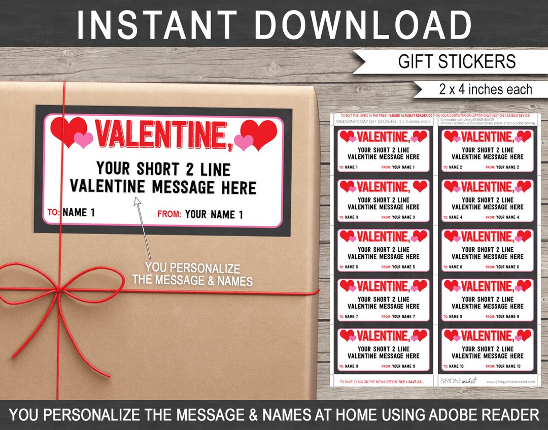 Custom Valentines Day Stickers Template - Printable Gift Tags Labels ...