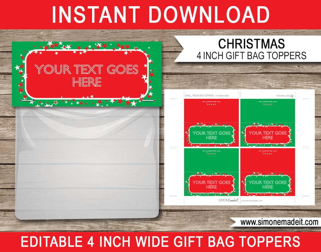 Christmas Bag Gift Toppers Template - Printable Xmas Gift Tags - 4 ...