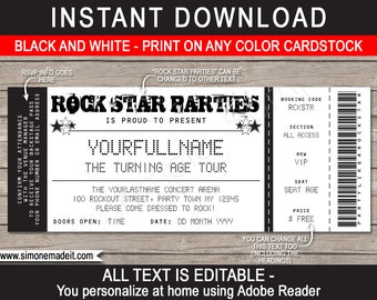 Rockstar Ticket Invitation Template Printable Rock Star - Etsy