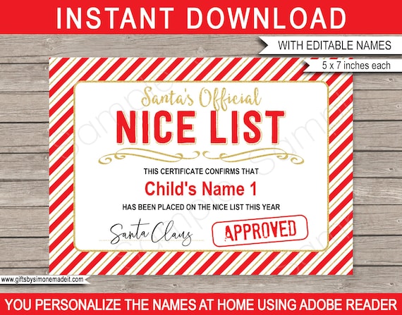 Santa Nice List Certificate Printable Template - from Santa Claus North ...