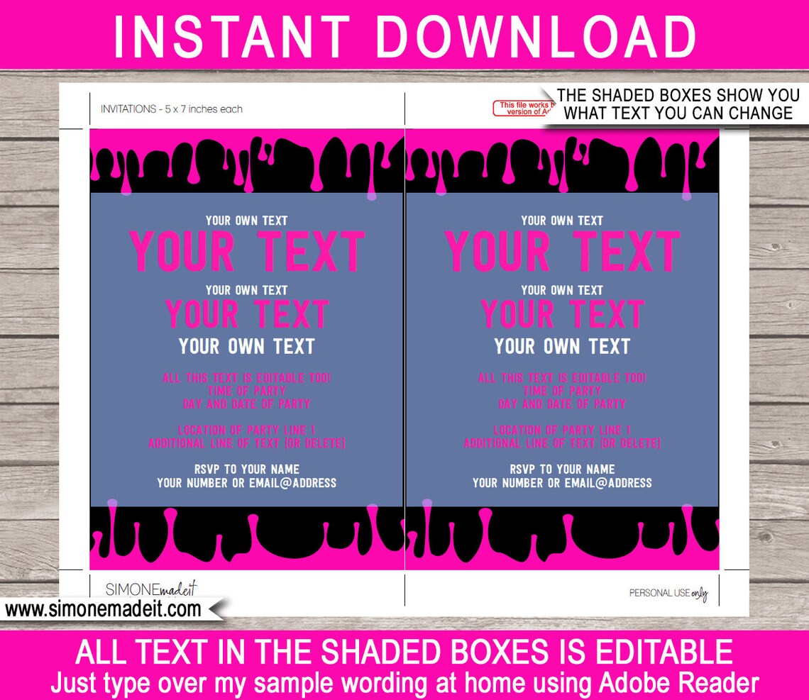 Slime Party Invite Template Printable Slime Invitation | Etsy