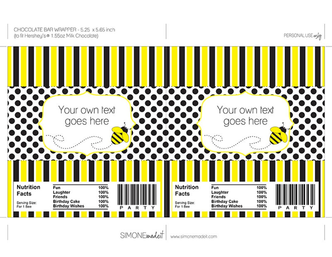 Bee Candy Bar Wrappers Template Printable Birthday Party - Etsy